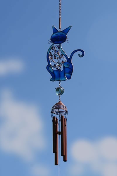 Jewelled Cat Wind Chime, blue - The Wind Chime Shop Limited